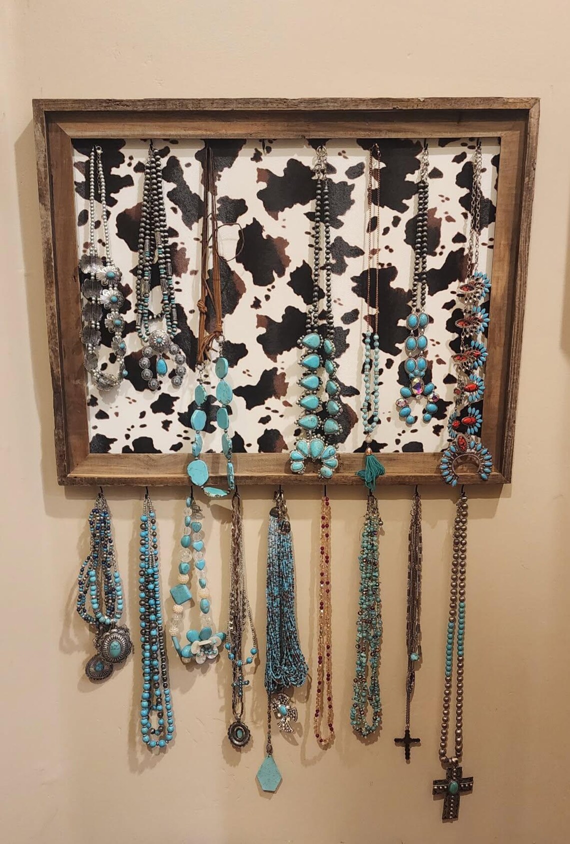 Cowhide Print Wall Necklace Display - Etsy