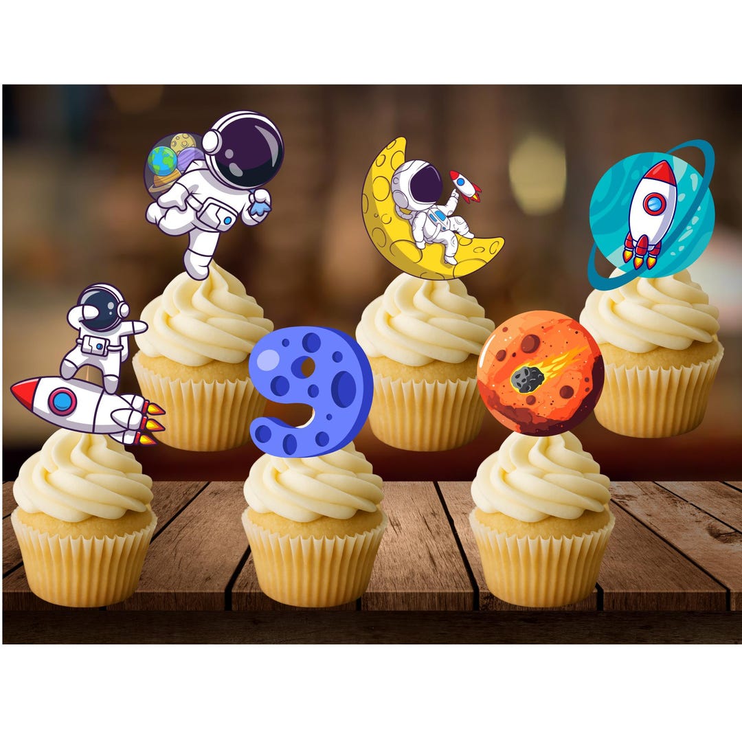 Astronaut Galaxy Cupcake Toppers: Space Birthday Party Decorations ...