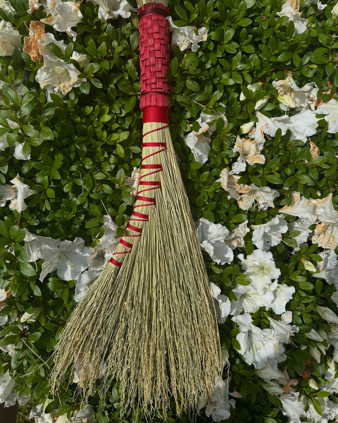 Red Wrapped Handcrafted Broom | Natural Broomcorn Besom | Fire Element ...