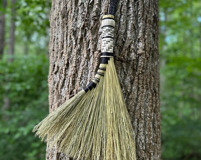 Handmade Black & Natural Woven Broom – Whisk Broom With Twisted Handle ...