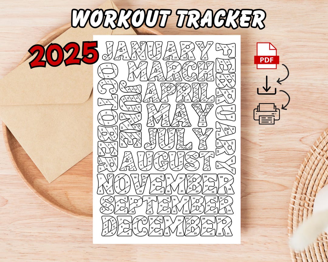 2025 Printable Fitness Workout Tracker Coloring Page, Monthly Sleep ...