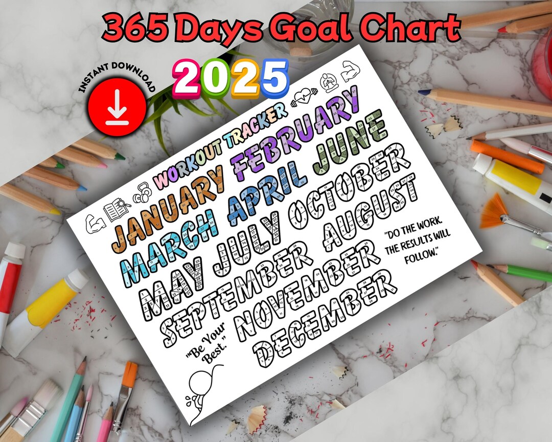 Yearly Coloring Habit Journal, 2025 Fitness Workout Tracking Coloring ...