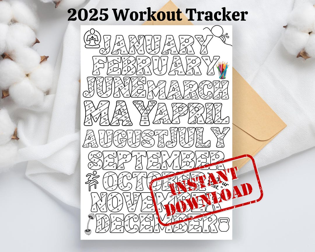 2025 Printable Fitness Workout Tracker Coloring Page, Coloring Study ...