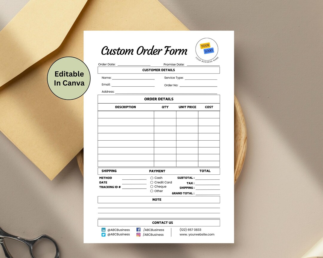 Editable Decal Order Form Template, Custom Billing Order Form Template ...