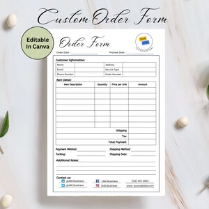 Printable Craft Business Order Form Invoice, Etsy General Business Custom Order Form, Editable ...