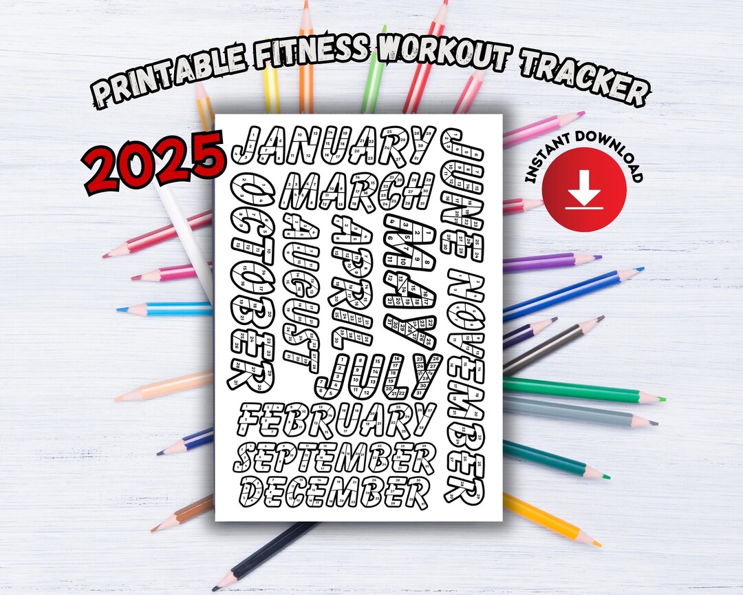 Fitness Yearly Workout Tracker Coloring Sheet Printable, 365day Reading ...