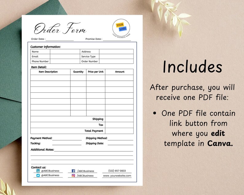 Printable Craft Business Order Form Invoice, Etsy General Business ...