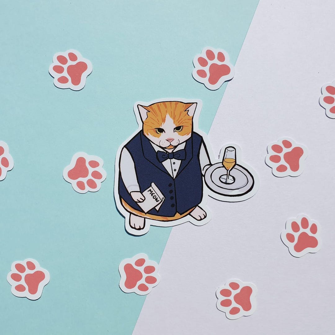 CAT STICKER "cats at Work": Cat Waiter | Cats | Cute | Matte Stickers ...