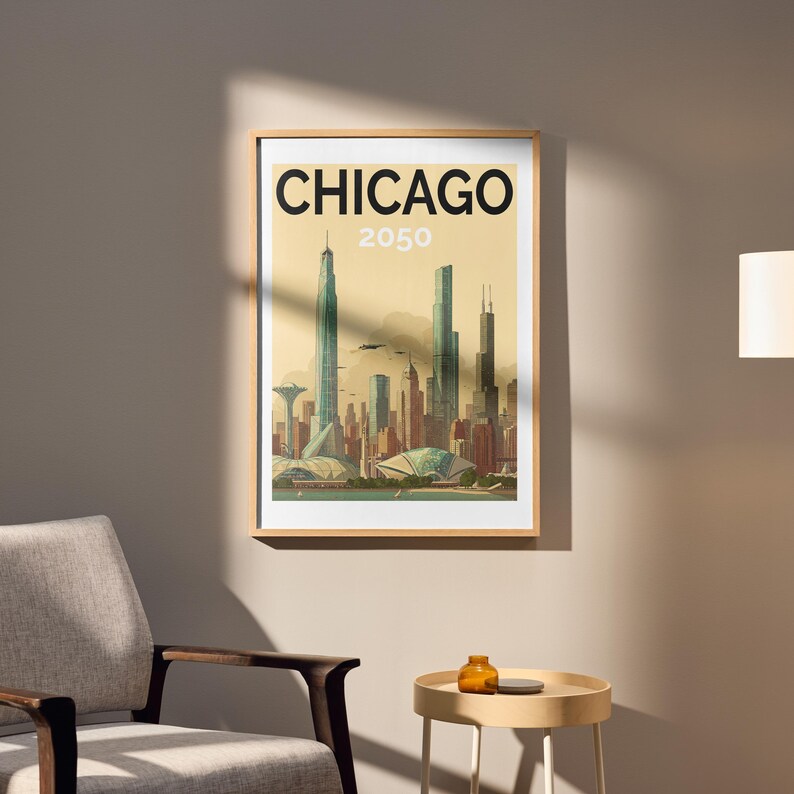 Chicago 2050 Futuristic Cityscape Art Print | Sci-fi Urban Poster ...