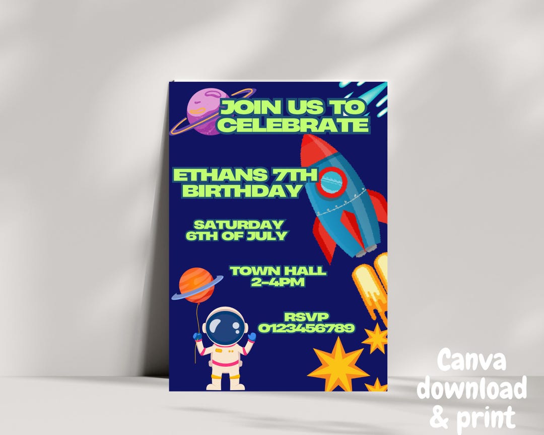 Space Theme Birthday Invitation | Printable Digital Invitation | Outer ...