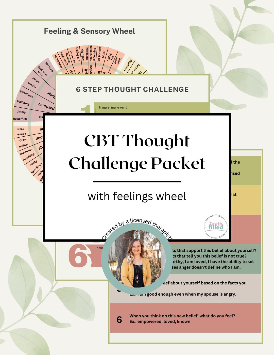 CBT Thought Challenge Worksheet With Feelings Wheel Client Handout ...