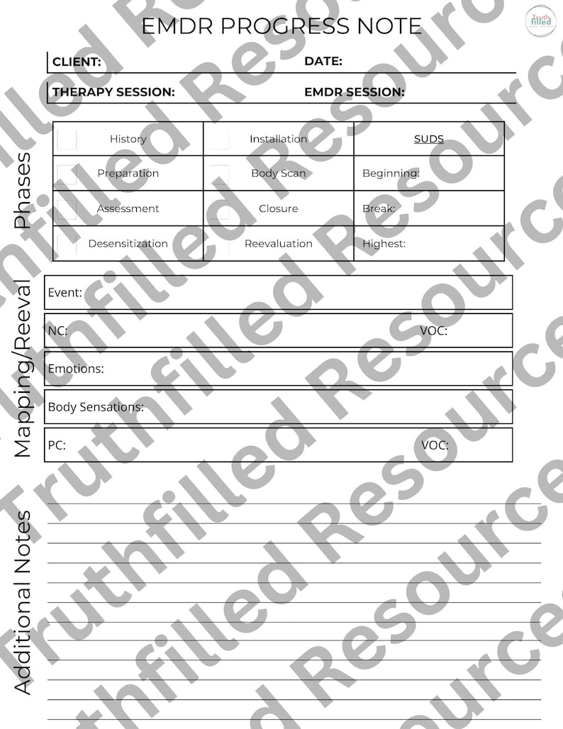 EMDR Printable Progress Note Template - Etsy