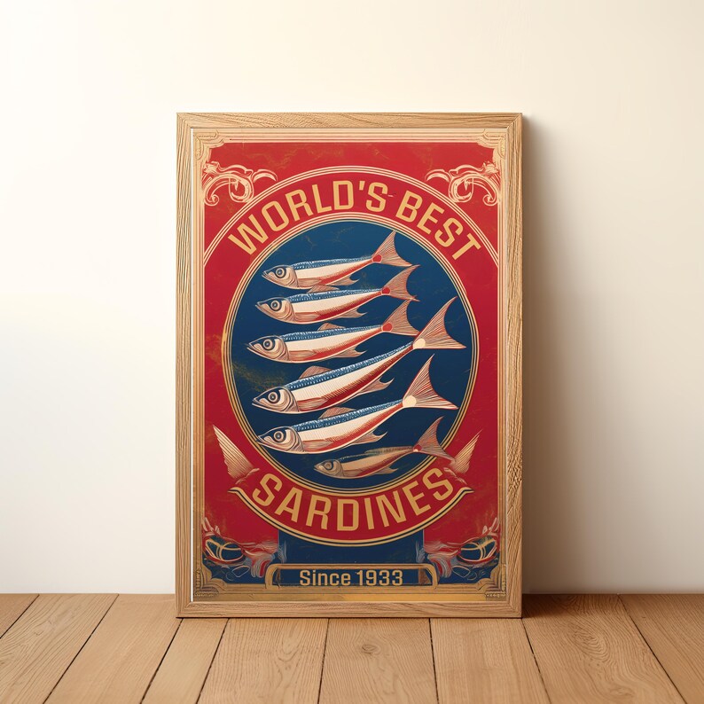 Vintage Sardine Poster – Retro Fish Can Label Wall Art, Kitchen or ...