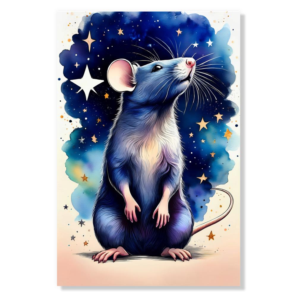 Starry Night Rat Poster | Watercolor Celestial Rat Art Print | Moonlit ...