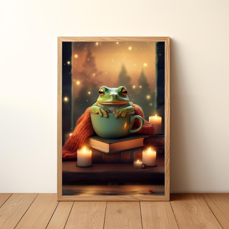 Cozy Frog in Teacup Poster – Cottagecore Frog Wall Art – Whimsical ...