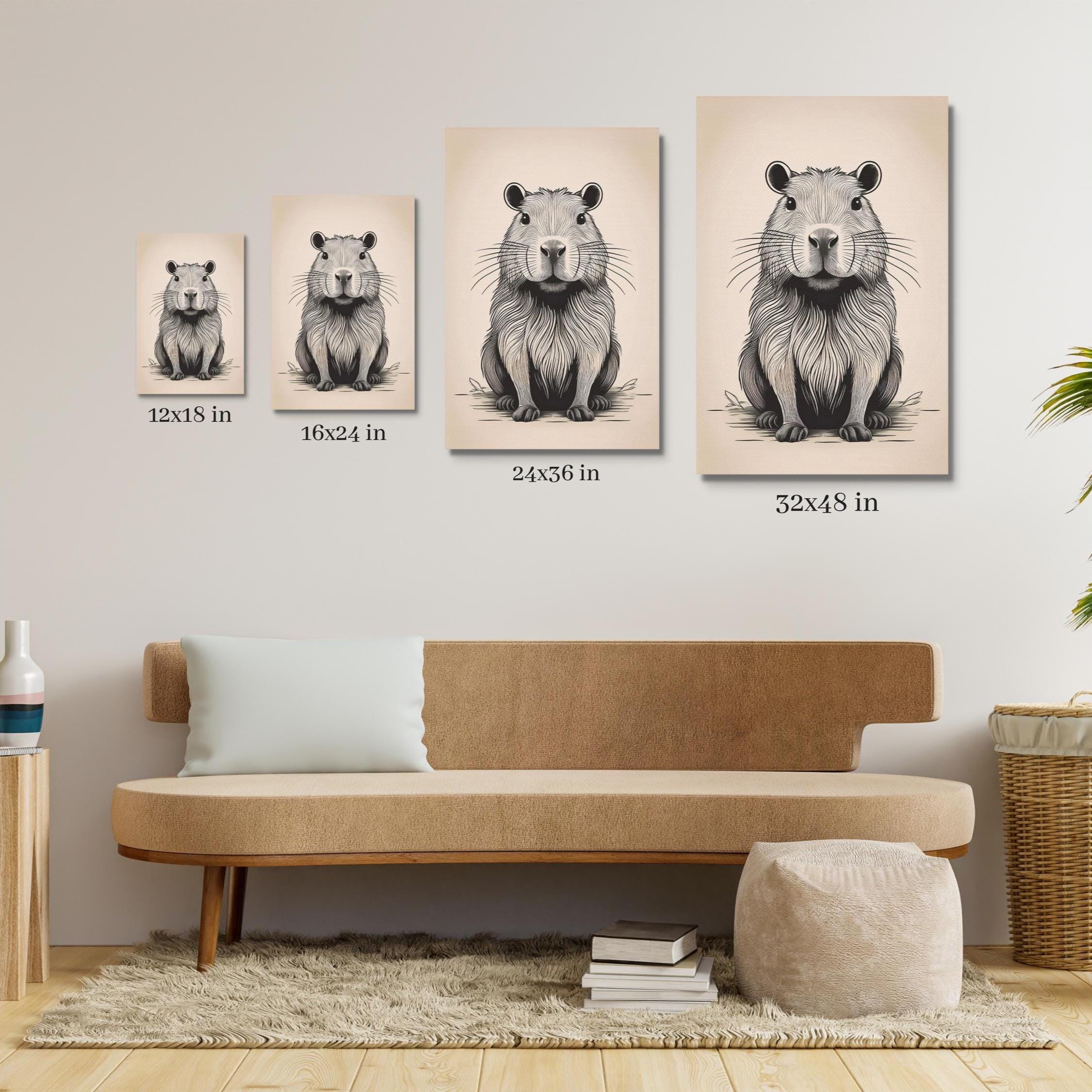 Minimalist Capybara Line Art Poster – Black and White Animal Wall Print ...