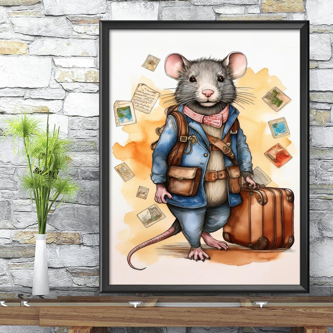 Vintage Postcard Rat Poster | Watercolor Nostalgic Rat Art Print ...