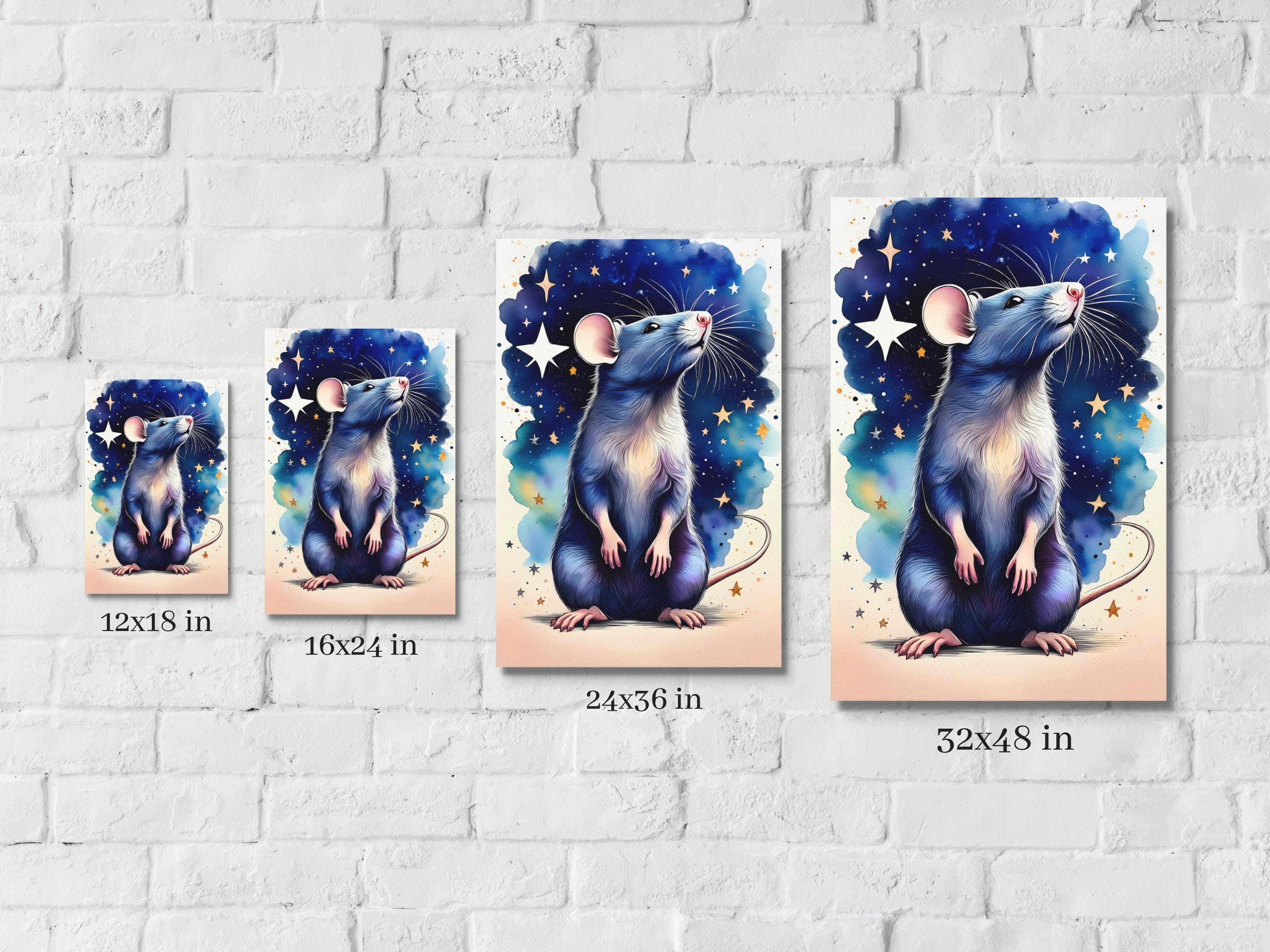 Starry Night Rat Poster | Watercolor Celestial Rat Art Print | Moonlit ...