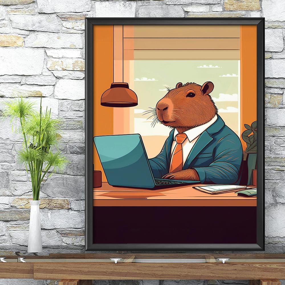 Capybara Office Wall Art – Funny Animal Work Poster, Cute Capybara at ...
