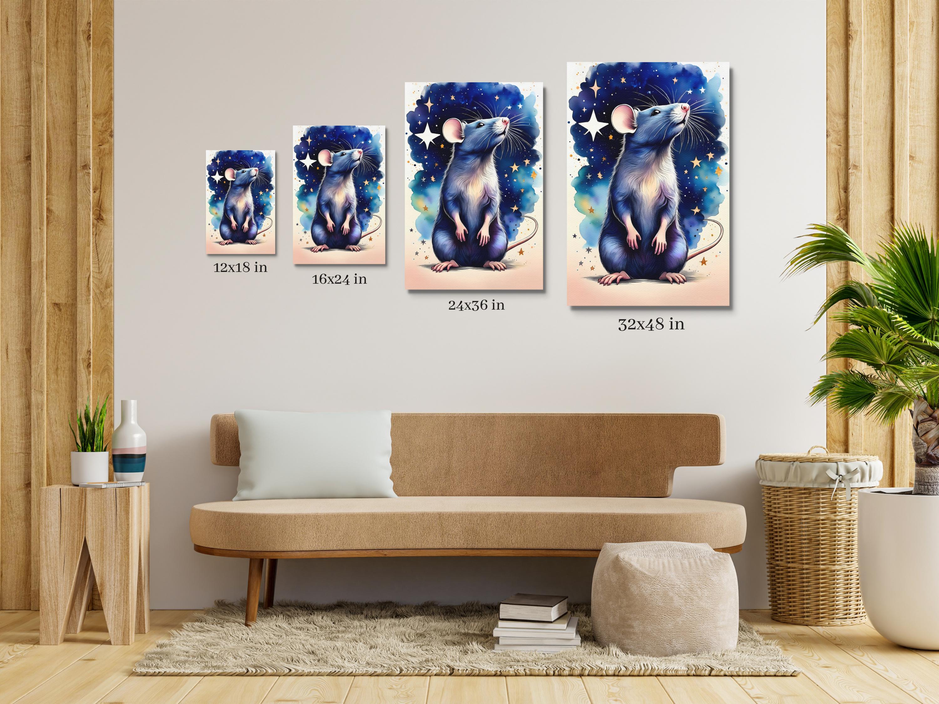 Starry Night Rat Poster | Watercolor Celestial Rat Art Print | Moonlit ...