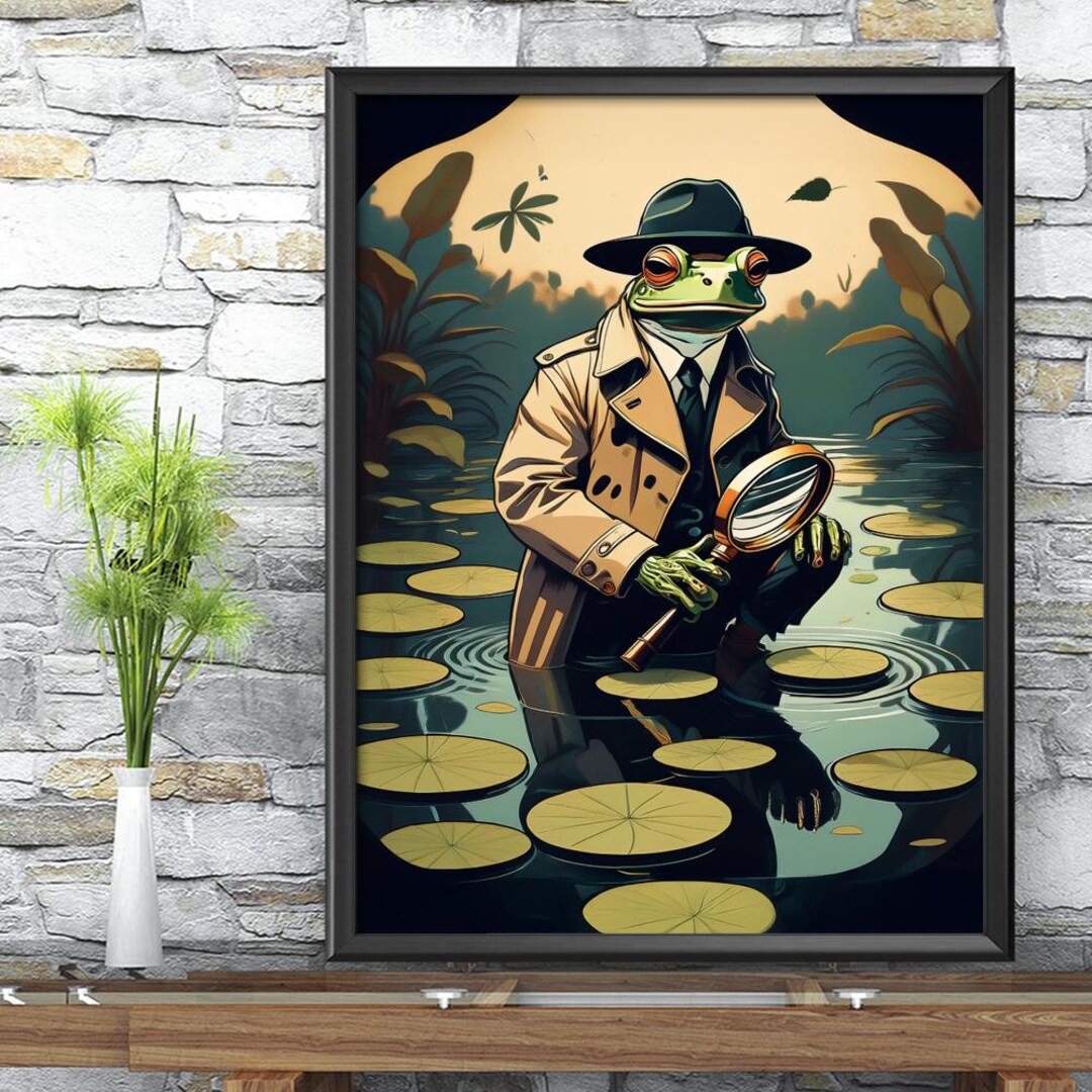 Detective Frog Poster – Noir Style Funny Frog Wall Art – Frog Mystery ...