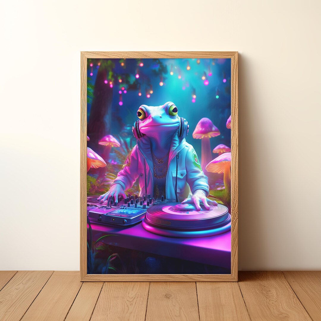 DJ Frog Poster – Funny Rave Party Wall Art | Psychedelic Frog DJ Print ...