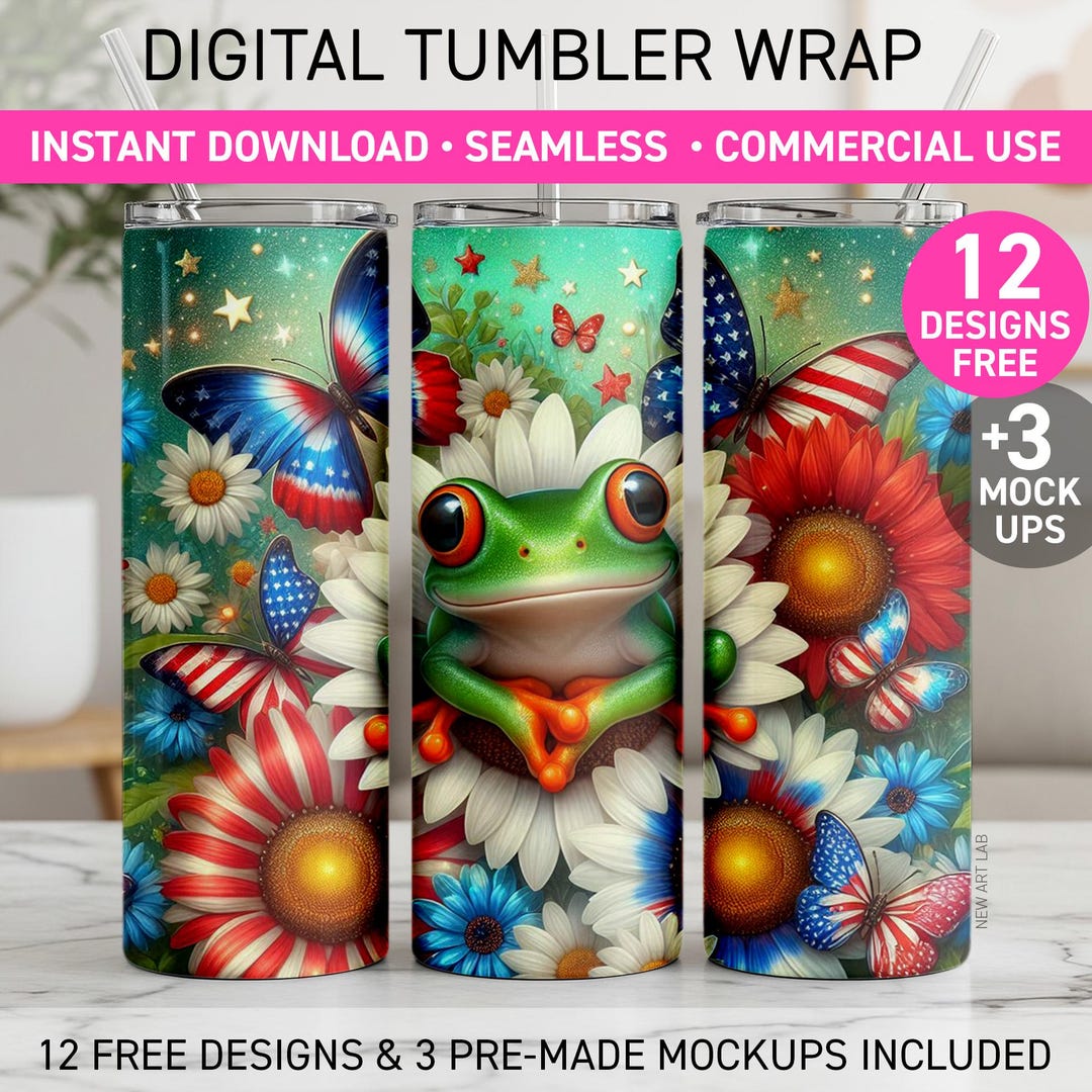 Cute Frog Tumbler Wrap Patriotic Frogs With American Flag Sublimation ...