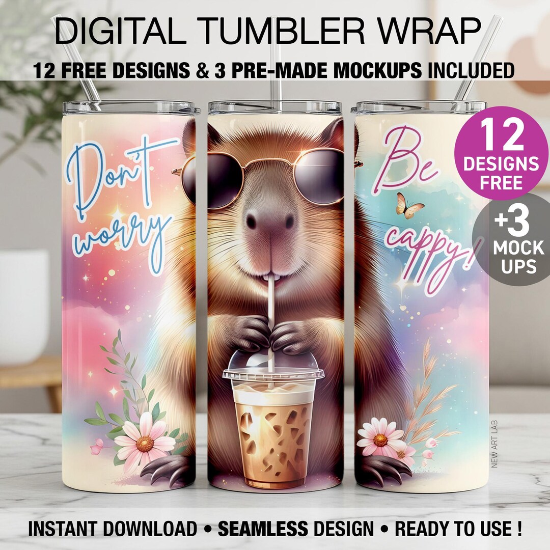Cute Funny Capybara Tumbler Wrap 20oz Sublimation PNG 20 Oz Skinny Be ...
