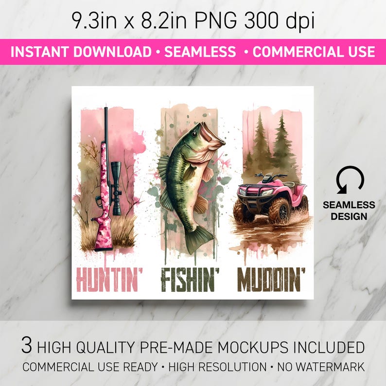 Pink Hunting Fishing Tumbler Wrap Girly Mudding Four Wheeler ...