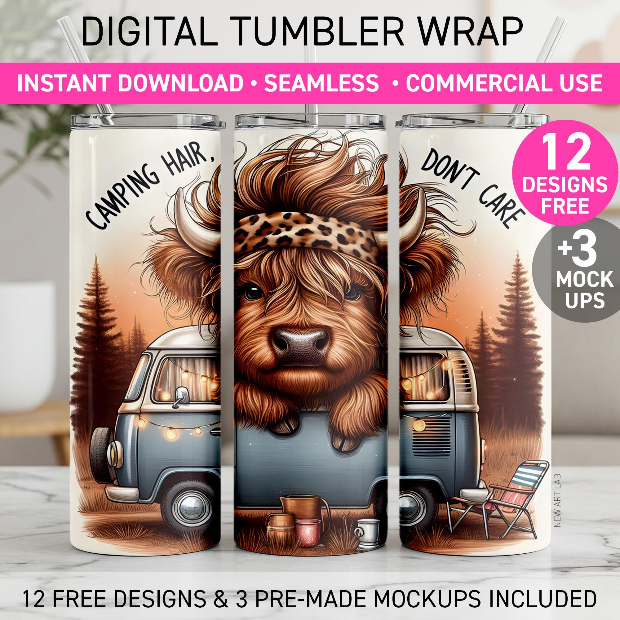 Funny Camping Highland Cow Tumbler Wrap Cute Summer Camper Sublimation ...
