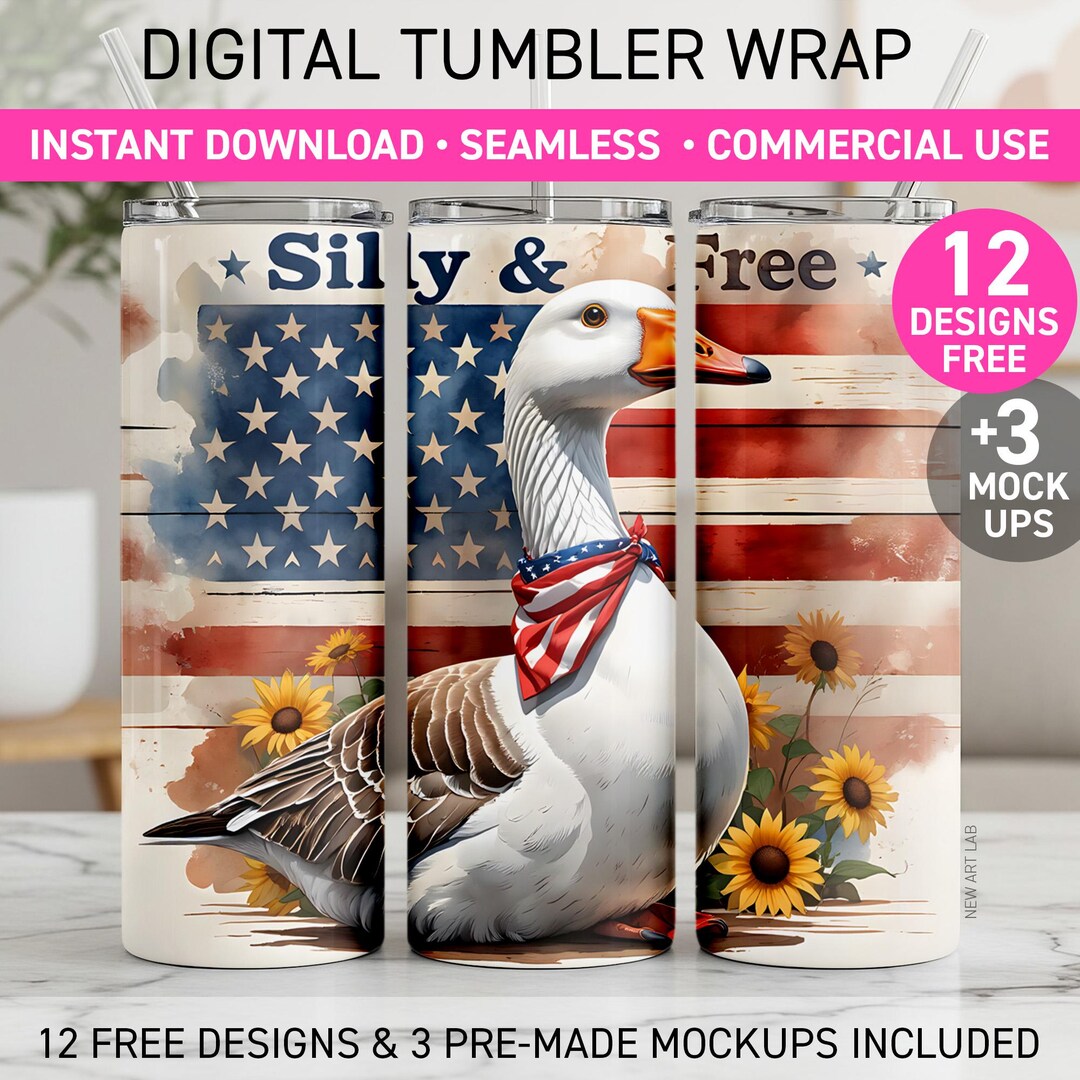 Goose Tumbler Wrap Patriotic Geese With Sunflowers Sublimation PNG 20oz ...
