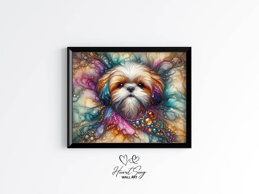 Shih Tzu Printable Dog Painting, Rustic Abstract Wall Art in Abstract ...