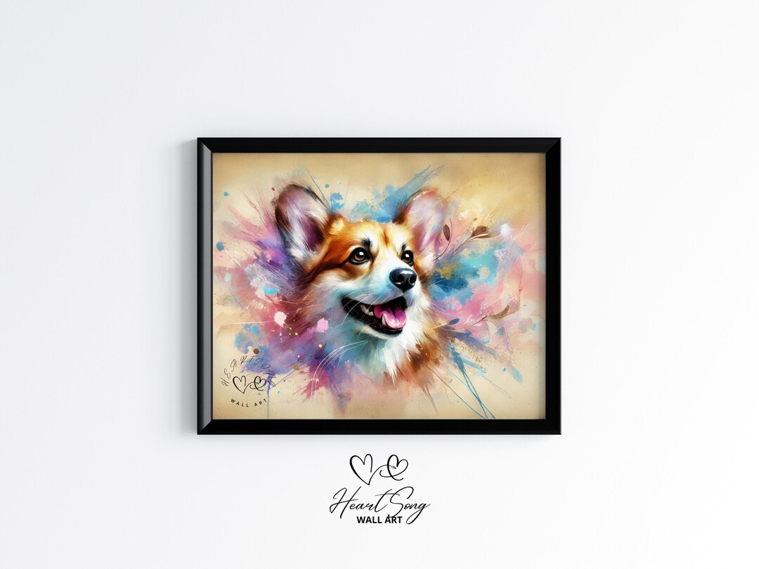 Corgi Printable Dog Wall Art - Colorful Watercolor Pet Portrait, Bold ...