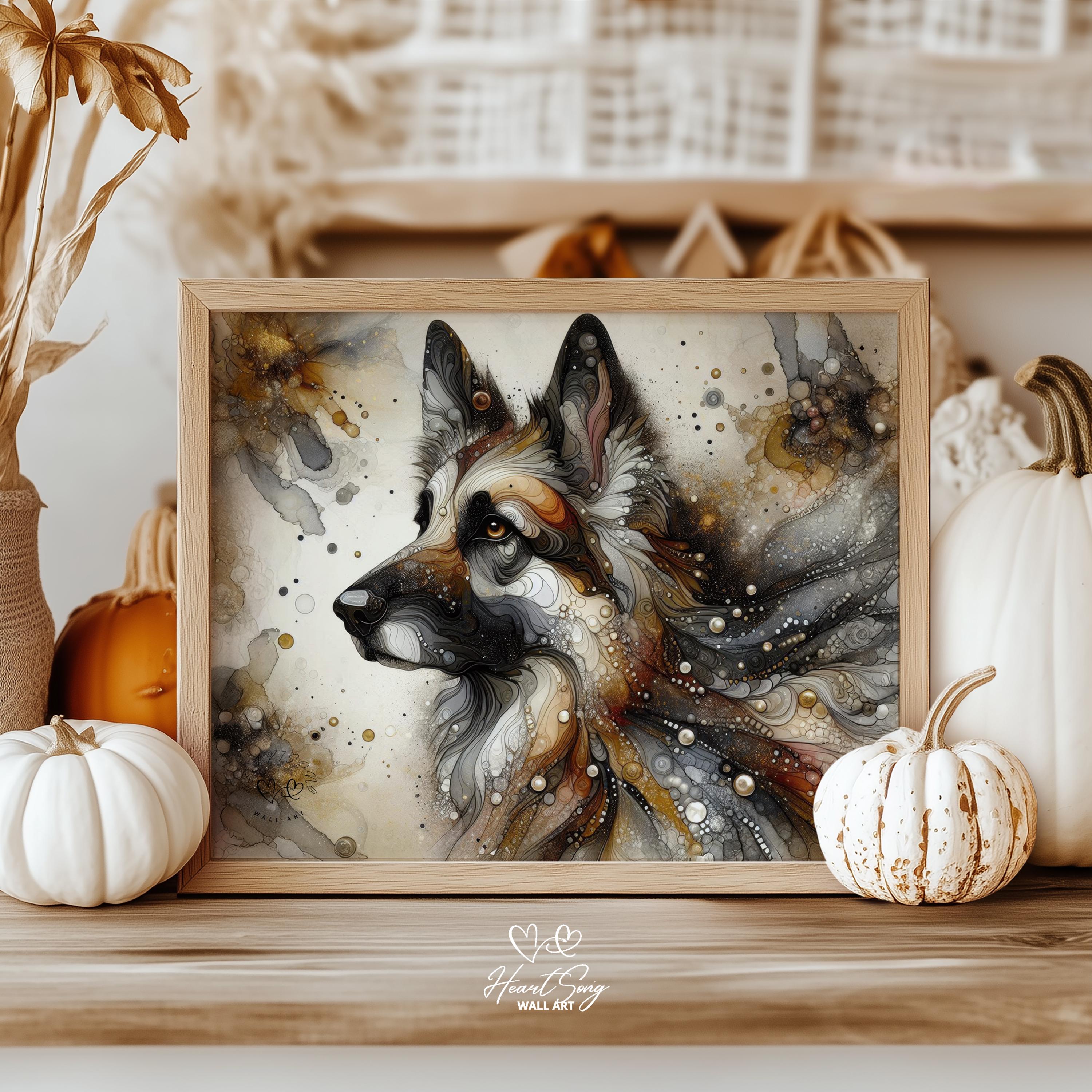 German Shepherd Printable Dog Painting, Rustic Abstract Wall Art With ...