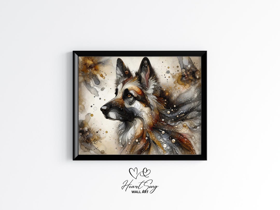 German Shepherd Printable Dog Painting, Rustic Abstract Wall Art With ...