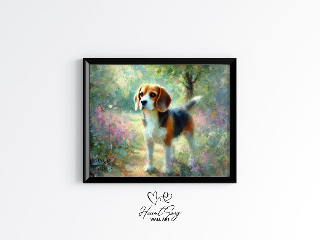 Beagle in Soft Pastel Field - Impressionist Spring Dog Wall Art ...