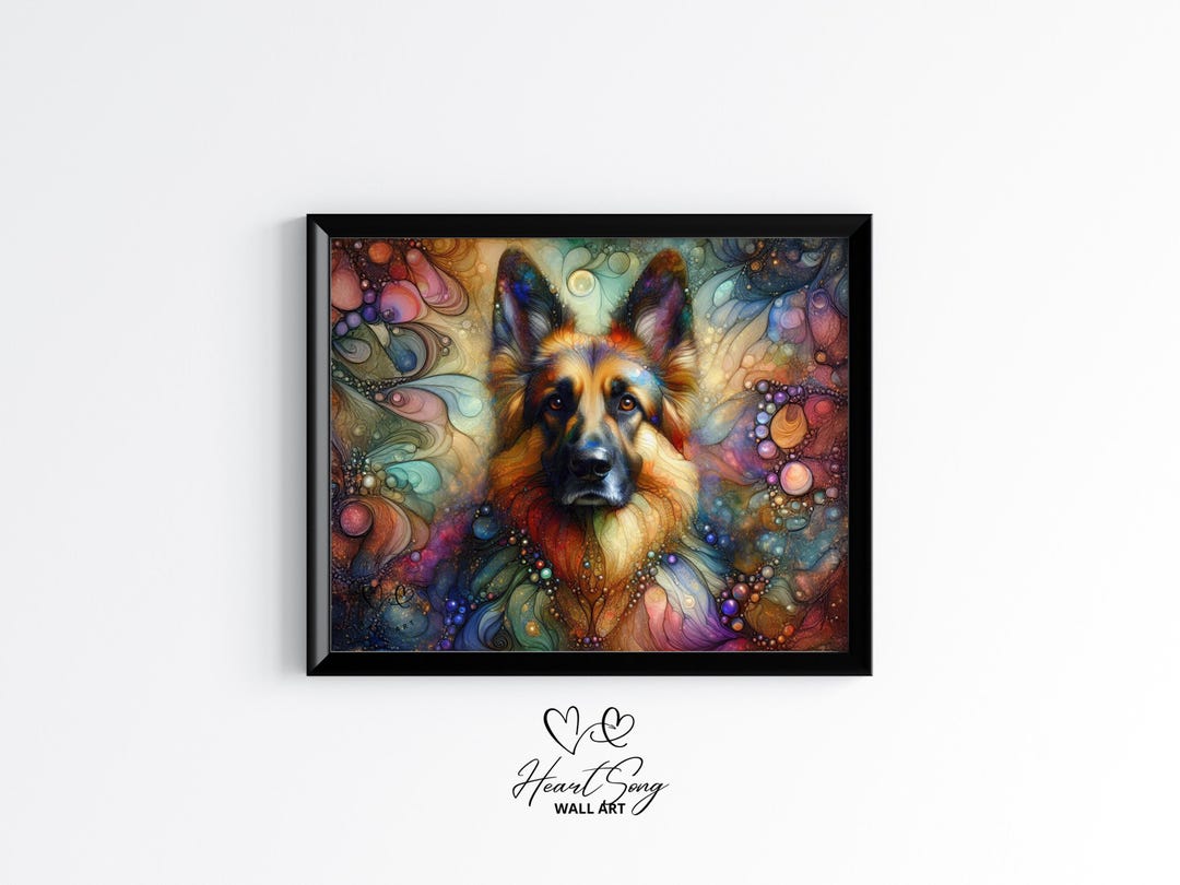 German Shepherd Printable Dog Painting, Rustic Abstract Wall Art in ...
