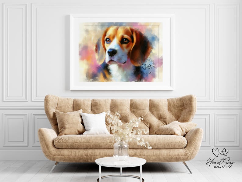 Beagle Dreamy Watercolor Painting - Soft Pastel Dog Print, Elegant Pet ...