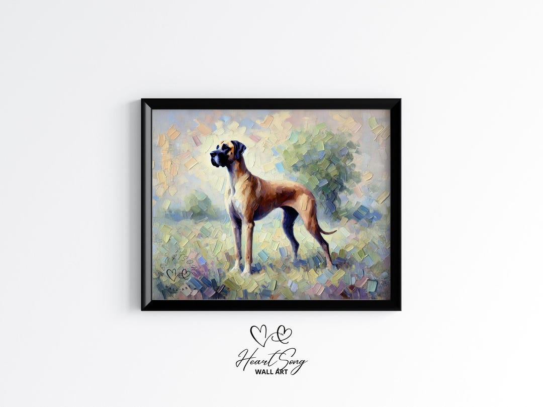 Great Dane in Early Morning Meadow - Moody Dog Printable Art, Rustic ...