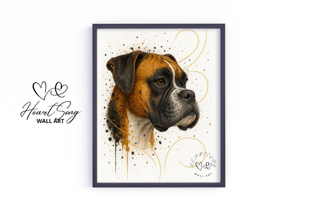 Boxer Dog Painting Print - Moody Vintage Splatter Wall Art, Earthy ...