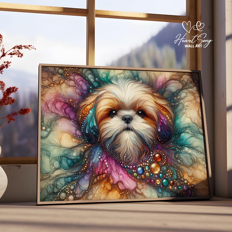 Shih Tzu Printable Dog Painting, Rustic Abstract Wall Art in Abstract ...