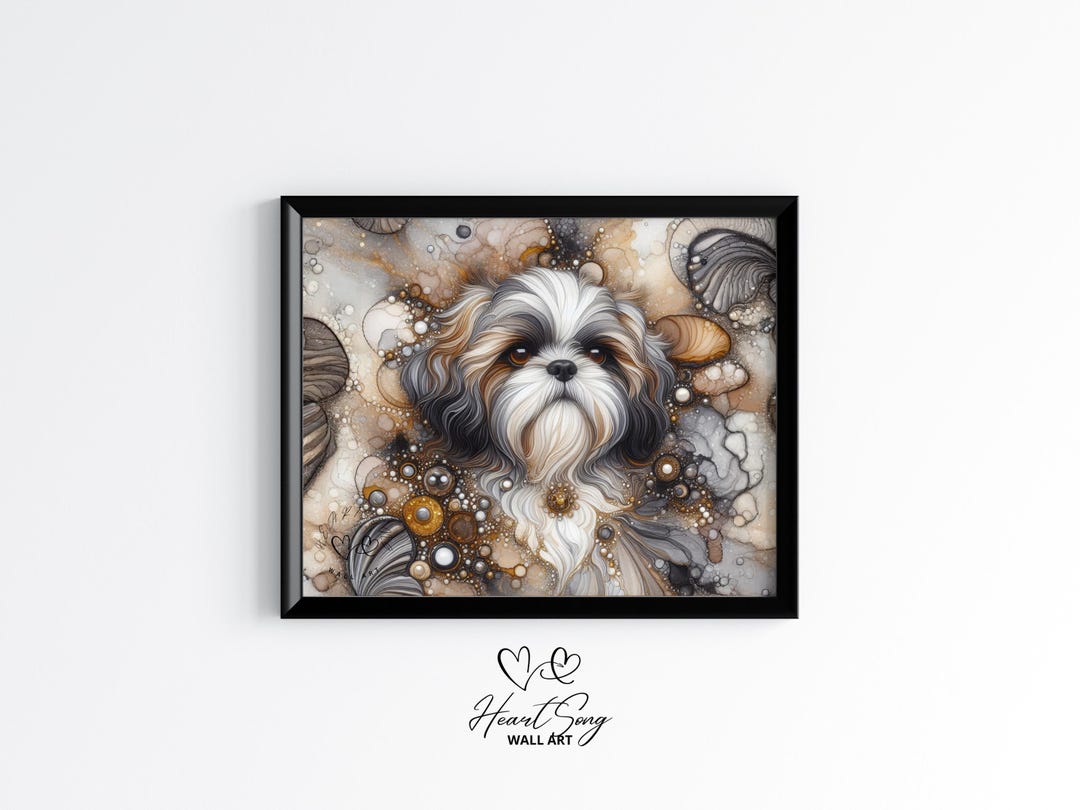 Shih Tzu Printable Dog Painting, Rustic Abstract Wall Art in Abstract ...