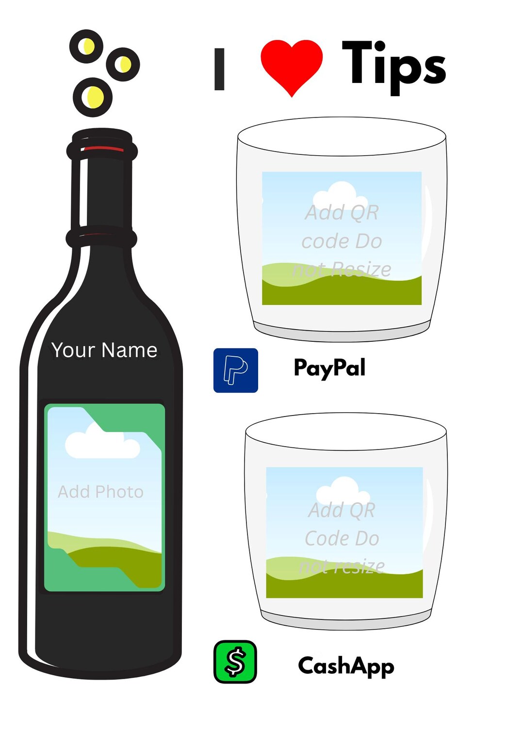 Editable QR Code Tip Jar Sign: Bartender, Waitress, Digital Download ...