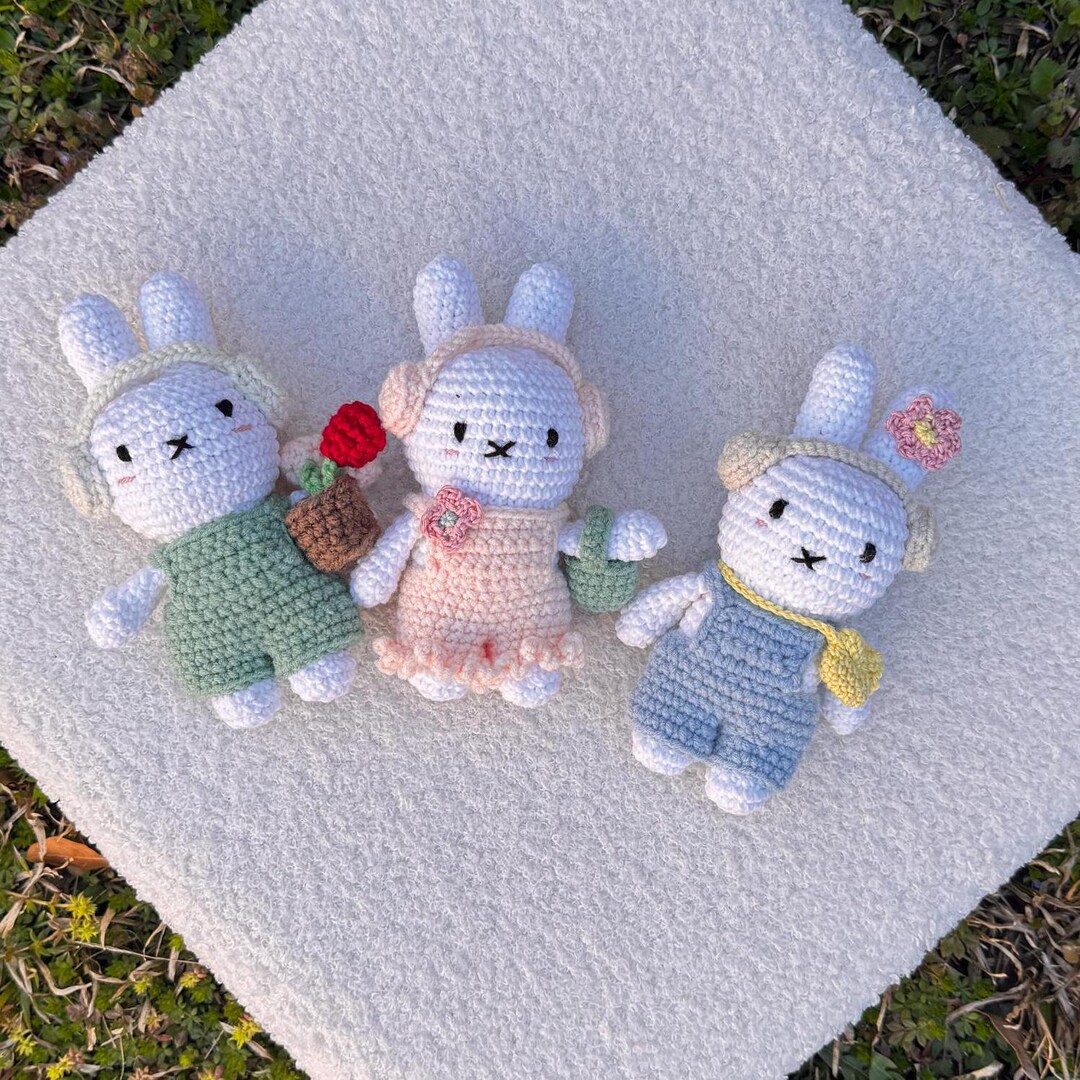Handmade Miffy Bunny Spring Keychain Bag Charm With Flowers and ...