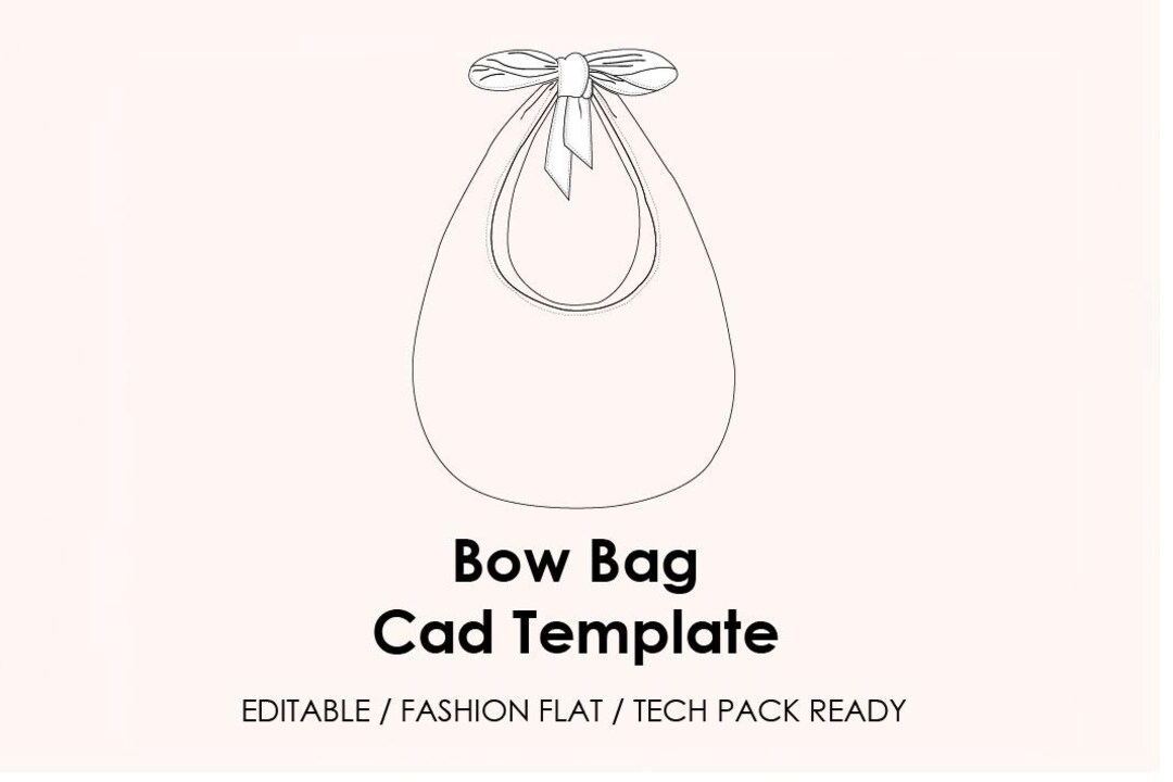 Bow Bag CAD Template | Editable AI Vector + JPEG | Fashion Flat Drawing ...