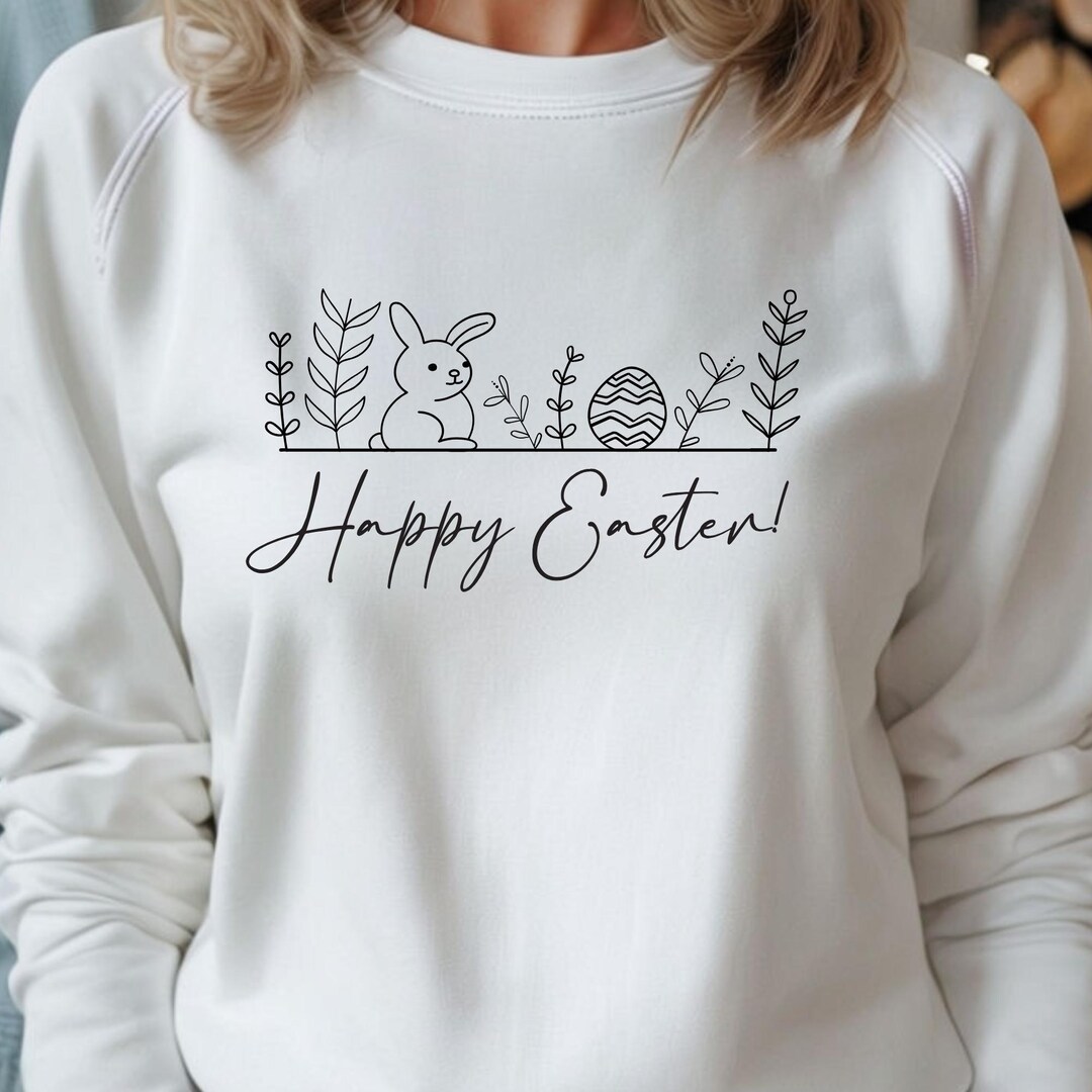 Happy Easter Line Art PNG SVG, Happy Easter, Fine Line Easter PNG ...