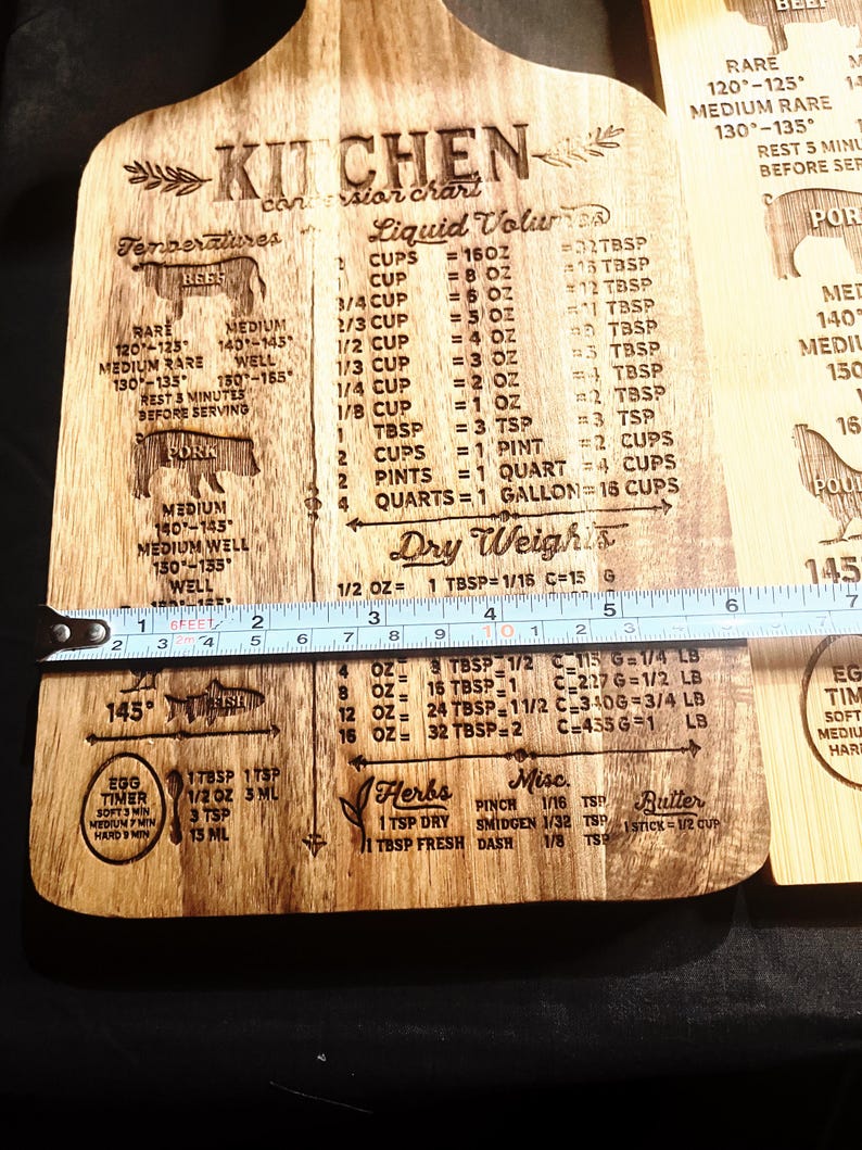 Simple Kitchen Measurment Chart; Engraved Cutting Boards - Etsy
