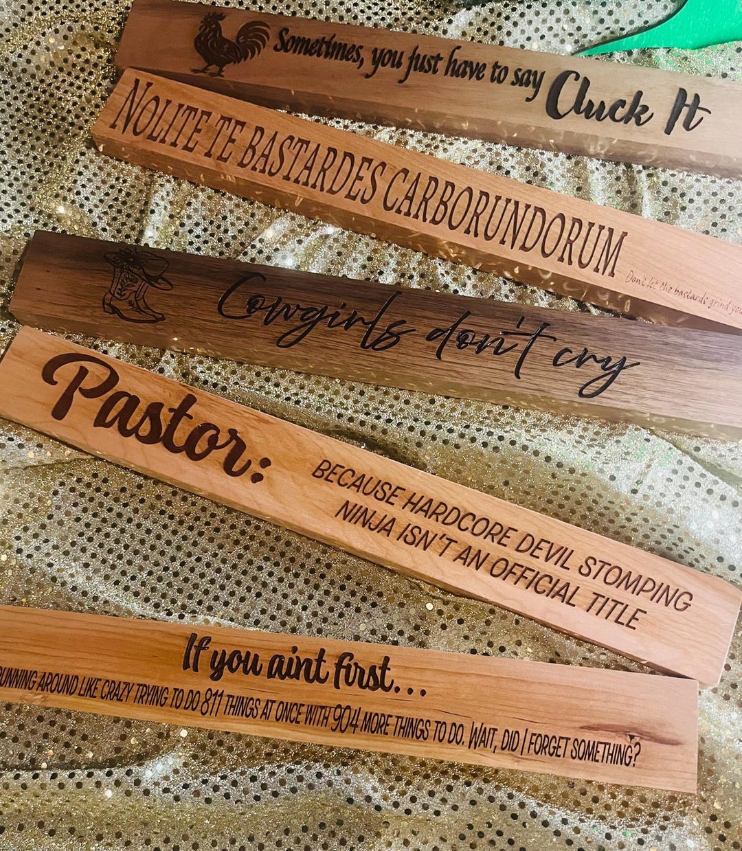 Engraved Solid Wood Shelf Sitters, Table Decor, Rustic Decor - Etsy