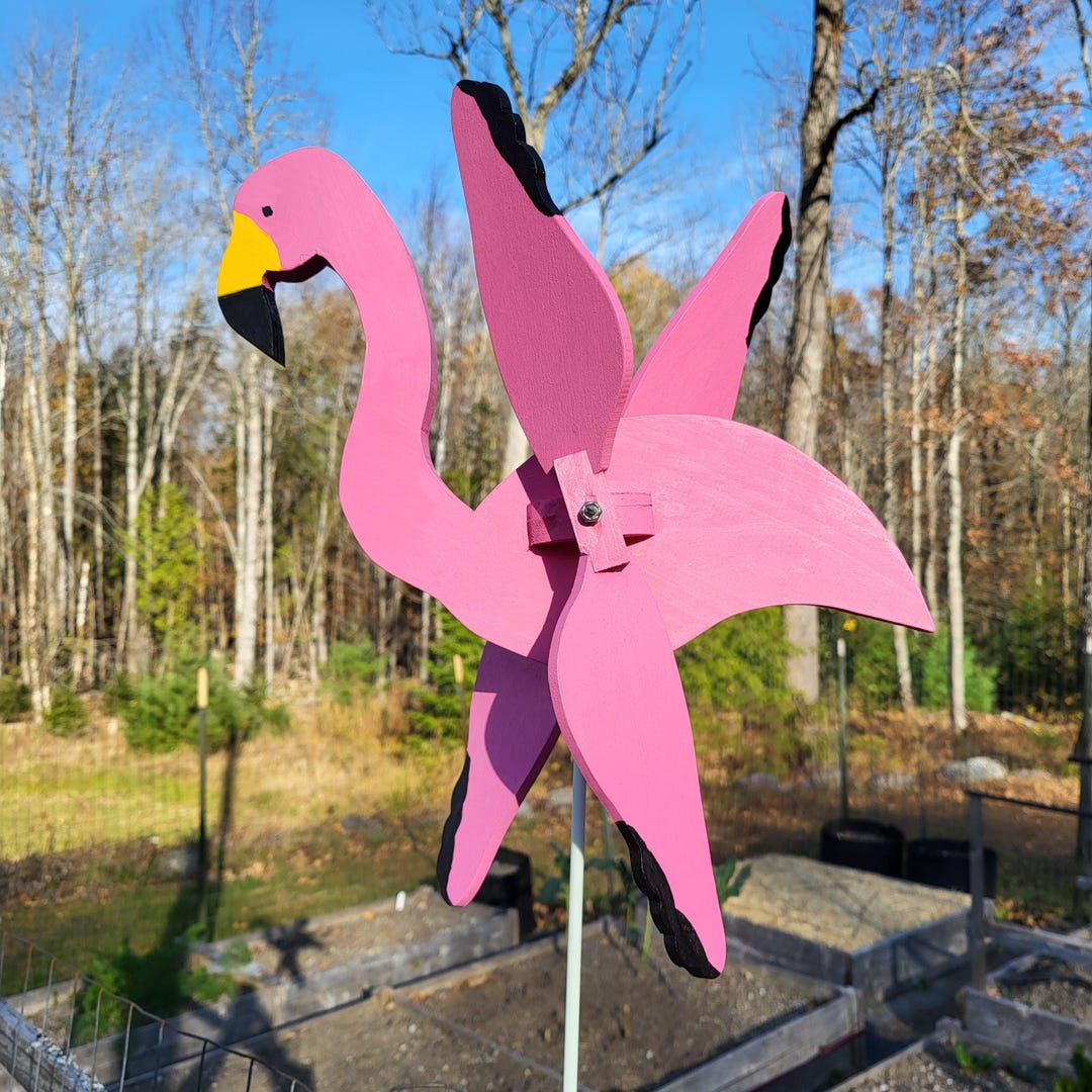 Pink Flamingo Whirligig - Yard and Garden Wooden Wind Spinner, Folk Art ...
