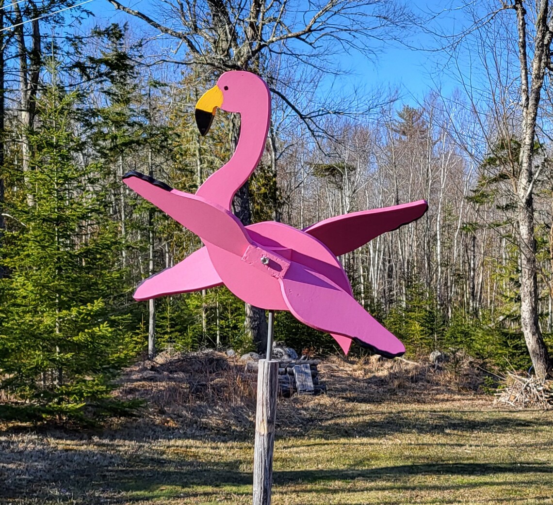 Pink Flamingo Whirligig Yard and Garden Wooden Wind Spinner - Etsy
